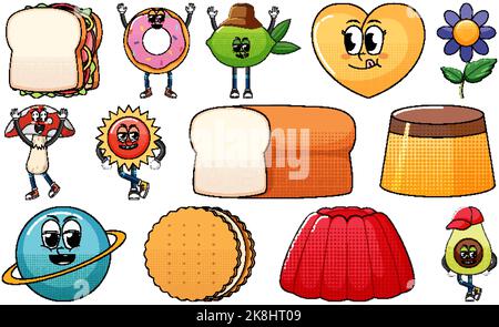 Set of objects and foods cartoon characters illustration Stock Vector ...