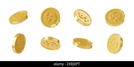 3d render gold coin rotate animation sprite sheet. Golden dollar or ...