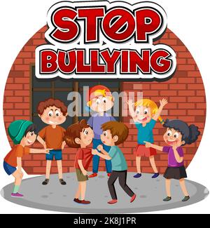 Stop Bullying text with cartoon character illustration Stock Vector ...