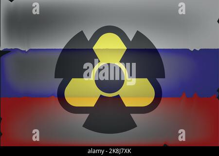 Russian flag with skull and radiation symbol. Nuclear war concept. Flat ...