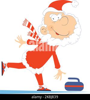 Cartoon Santa Claus plays curling. Winter sport. Santa Claus on the ...