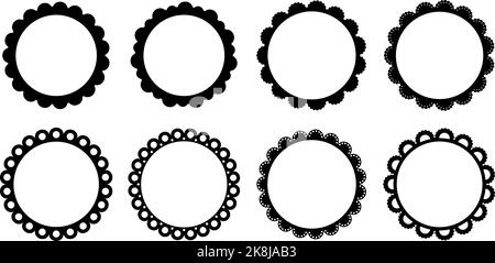 Scalloped edge round strokes set. Simple circle scalloped border ...