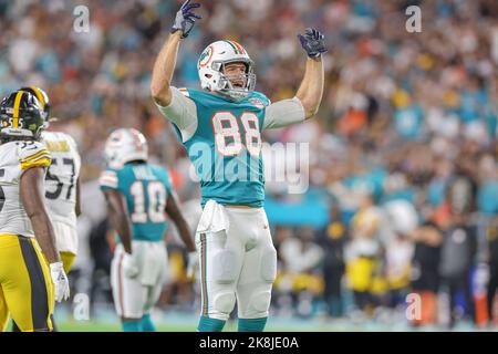 Miami Dolphins tight end Mike Gesicki (88) runs a play during an NFL ...