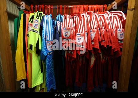 Crawley Town Adidas shirts seen in the kit room at the Broadfield ...