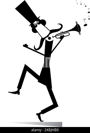 Cartoon long mustache trumpeter is playing music. Mustache man in the ...