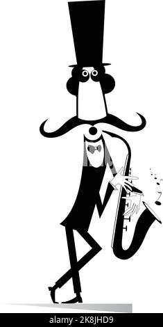 Cartoon long mustache saxophonist illustration isolated. Smiling ...