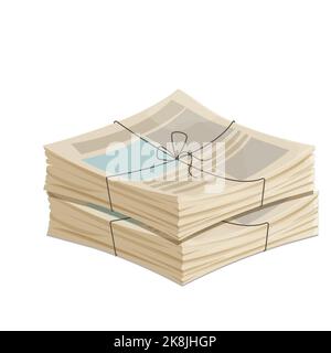 Newspaper pile, stack of magazine with rope in cartoon style isolated ...