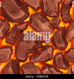 Lava stone ui game frame and volcanic button vector. Volcano eruption ...