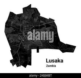 Map of Lusaka city. Urban black and white poster. Road map image with ...