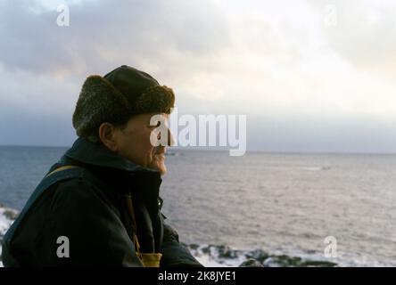 Skrova lighthouse, Lofoten 19870224. Recording the movie "After Rubicon ...