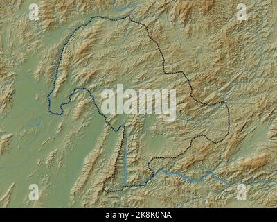 Bokeo, province of Laos. Colored elevation map with lakes and rivers ...