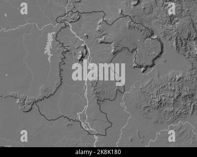 Champasak, province of Laos. Bilevel elevation map with lakes and ...
