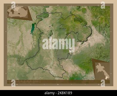 Champasak, province of Laos. Low resolution satellite map. Locations of ...