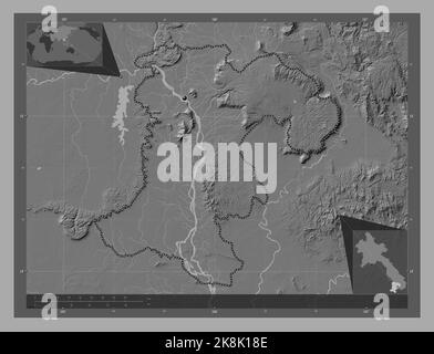 Champasak, province of Laos. Bilevel elevation map with lakes and ...
