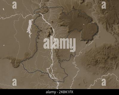 Champasak, province of Laos. Colored elevation map with lakes and ...