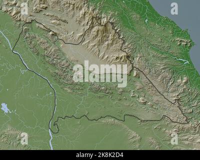 Khammouan, province of Laos. Colored elevation map with lakes and ...