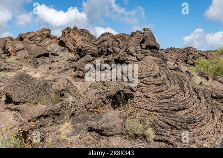 Pahoehoe lava (rope lava) near the Grotta dei Lamponi cave on Mount ...