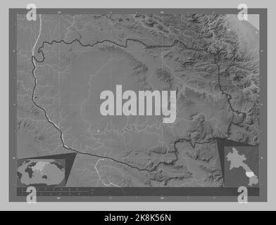 Savannakhet, province of Laos. Grayscale elevation map with lakes and ...