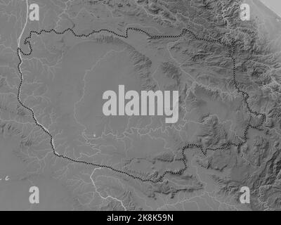 Savannakhet, province of Laos. Grayscale elevation map with lakes and ...