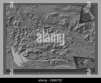 Xaisomboun, special region of Laos. Bilevel elevation map with lakes ...