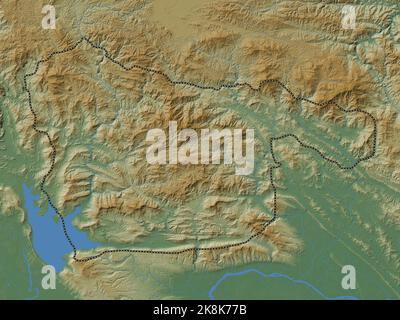 Xaisomboun, special region of Laos. Colored elevation map with lakes ...