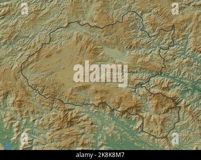 Xiangkhoang, province of Laos. Colored elevation map with lakes and ...