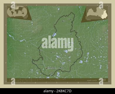 Latgale, province of Latvia. Colored elevation map with lakes and ...