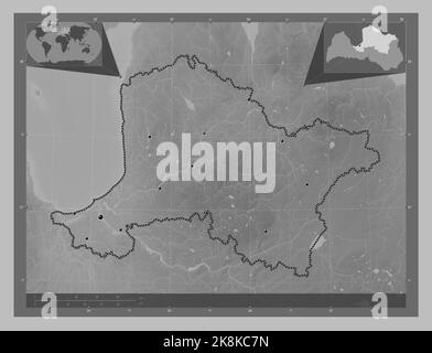 Vidzeme, province of Latvia. Grayscale elevation map with lakes and ...