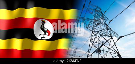 Uganda - country flag and electricity pylons - 3D illustration Stock ...