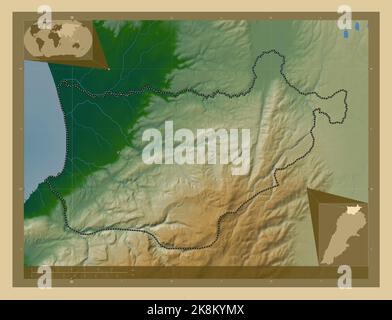 Akkar, governorate of Lebanon. Colored elevation map with lakes and ...