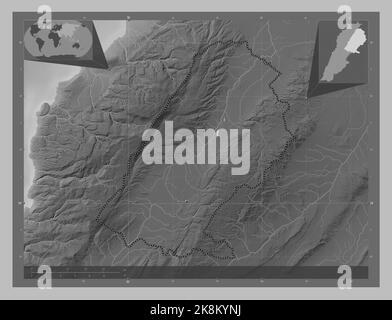 Baalbek-Hermel, governorate of Lebanon. Grayscale elevation map with ...