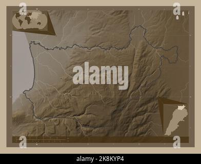 Akkar, governorate of Lebanon. Colored elevation map with lakes and ...