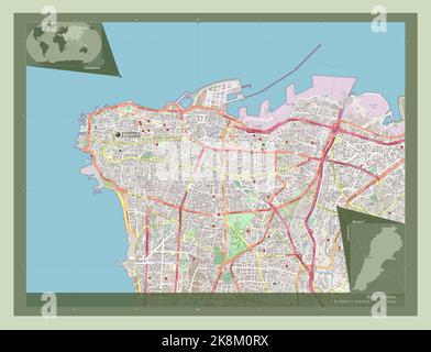 Beirut, governorate of Lebanon. Open Street Map. Locations of major ...