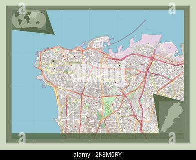 Beirut, governorate of Lebanon. Open Street Map. Locations and names of ...