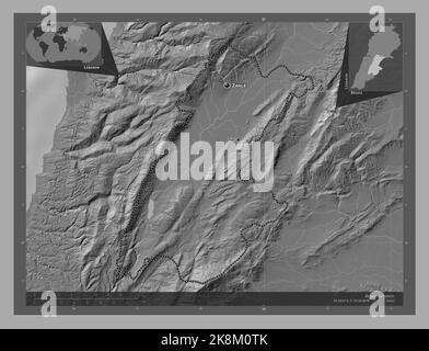 Beqaa, governorate of Lebanon. Bilevel elevation map with lakes and ...