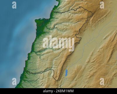 Mount Lebanon, governorate of Lebanon. Colored elevation map with lakes ...