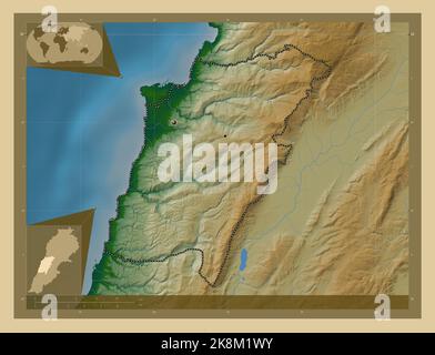Mount Lebanon, governorate of Lebanon. Colored elevation map with lakes ...