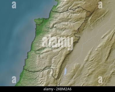 Mount Lebanon, governorate of Lebanon. Colored elevation map with lakes ...