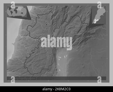 Nabatiyeh, governorate of Lebanon. Grayscale elevation map with lakes ...
