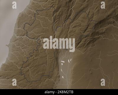 Nabatiyeh, governorate of Lebanon. Colored elevation map with lakes and ...
