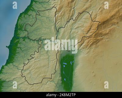 Nabatiyeh, governorate of Lebanon. Colored elevation map with lakes and ...