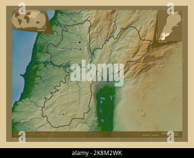 Nabatiyeh, governorate of Lebanon. Colored elevation map with lakes and ...