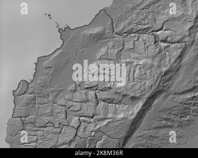 North, governorate of Lebanon. Bilevel elevation map with lakes and ...