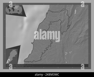 South, governorate of Lebanon. Bilevel elevation map with lakes and ...