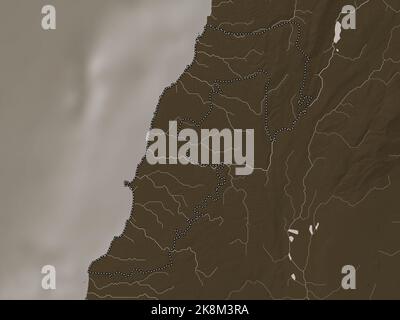 South, governorate of Lebanon. Colored elevation map with lakes and ...