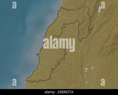 South, governorate of Lebanon. Colored elevation map with lakes and ...