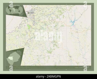 Maseru, district of Lesotho. Open Street Map. Locations of major cities ...