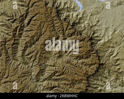Mokhotlong, district of Lesotho. Colored elevation map with lakes and ...