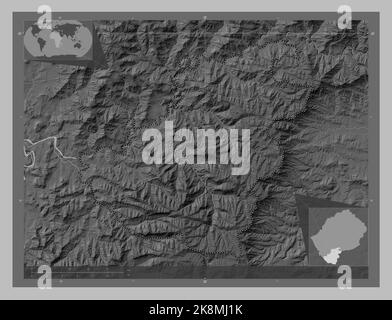 Quthing, district of Lesotho. Grayscale elevation map with lakes and ...