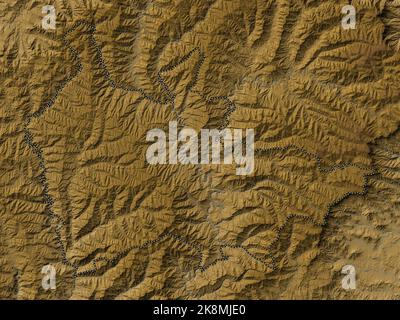 Thaba-Tseka, district of Lesotho. Colored elevation map with lakes and ...